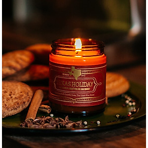 Jackson Vaughn Scented Texas Candle, Texas Holiday - Scents of Toasted Pecan, Vintage Leather, Eggnog, Cardamom, Ginger, Cinnamon - 9oz Jar - 40 Hour Burn Time