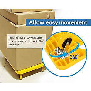 MaxWorks 50840 High Visibility Yellow 300-lb Capacity Movers Dolly with 4 Swivel Casters, 19-1/2" x 14-1/2" Platform