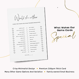 GardenCity Bridal Shower Games, Would She Rather Bridal Shower Game For 50 Guests, 50 Cards - Minimalist (Would She Rather)