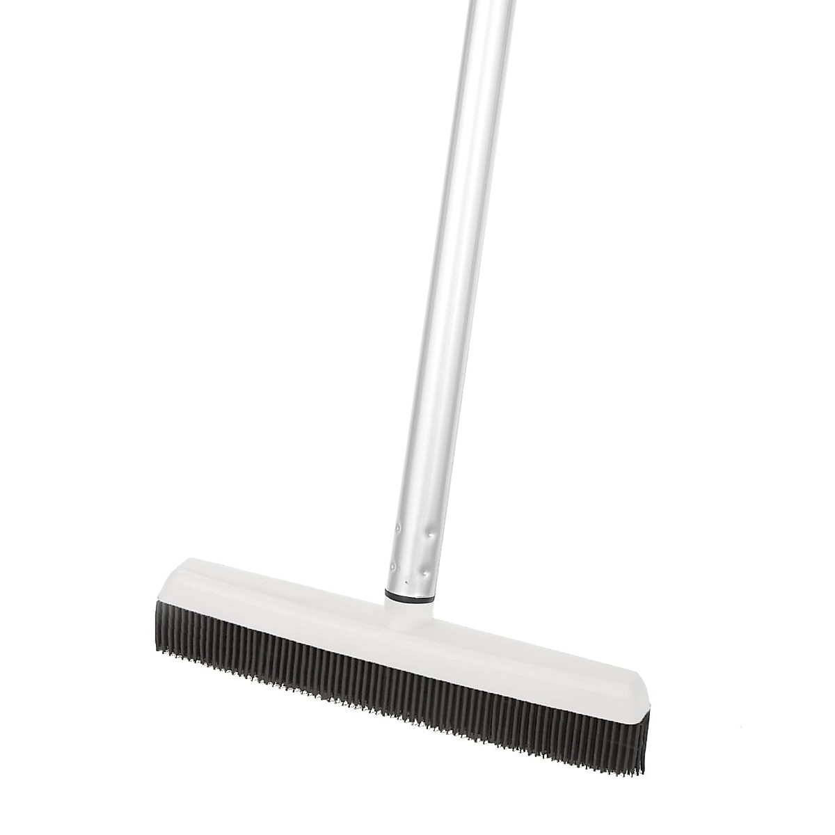 Rubber Bristle Broom for Floors Salon Broom, Rubber Squeegee Broom, Rug Broom, Rubber Rake for Human Hair, Pet Hair, Fur, Lint, Liquid, with 3-Part Handle, Grey