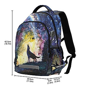 Sletend Teenage Girl’s Boy’s Backpack Middle School Student Bookbag Starry Sky Wolf Outdoor Daypack with Reflective Stripes, Large Capacity Printed Children's Backpack Student School Bag