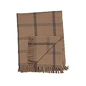 Bloomingville Recycled Cotton Blend Woven Plaid and Tassels Blanket Throw, Semi Double, Tan