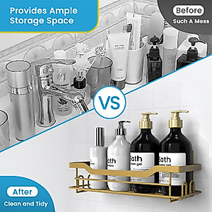 BATHDESIGN Shower Caddy Adhesive, Bathroom Shower Organizer, Shower Shelves for Inside Shower, No Drilling Wall Mounted Shower Storage for Inside Shower, Matte Gold