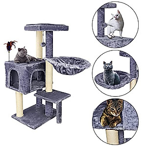 AIWIKIDE 002G Cat Tree has Scratching Toy with a Ball Activity Centre Cat Tower Furniture Jute-Covered Scratching Posts Grey …