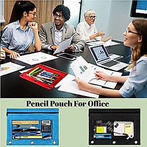 Pencil Pouch for 3 Ring Binder, Bulk 6 Pack Binder Pencil Pouch with Zipper, 3 Ring Pencil Pouch with Clear Window, Durable Cloth 3 Holes Zippered Pencil Pouch for Office School College Supplies