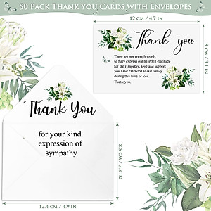 Marspark 50 Pack Thank You Sympathy Cards Funeral Thank You Cards with Envelopes and Message Memorial Card Sympathy Cards Greenery Bereavement Cards for Funeral Family Friends Loved Ones (Lily)