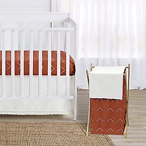 Sweet Jojo Designs Boho Arrow Baby Kid Clothes Laundry Hamper - Ivory Burnt Orange Rust Off White Farmhouse Southwest Shabby Chic Designer Chevron Gender Neutral Bohemian Diamond Tuft Collection