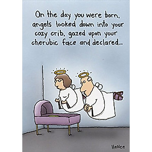 Angels at Crib Funny Birthday Card