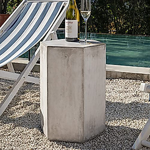 COSIEST Concrete Accent Table, Hexagon Patio Side Table 14.5''Wx20''H, Modular Design Indoor Outdoor End Table, Distressed Grey White Patina