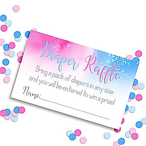 Pink & Blue Watercolor Diaper Raffle Tickets for Gender Reveal Baby Showers, 20 2" X 3” Double Sided Insert Cards for Games by AmandaCreation, Bring a Pack of Diapers to Win Favors & Prizes!