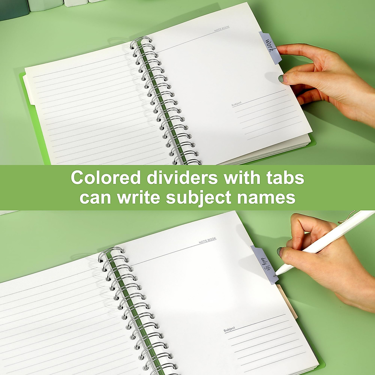 CAGIE Spiral Notebook College Ruled - 5 Subject Spiral Notebook with Tabs Dividers, 300 Pages A5 Small Spiral Notebook 5x7, Hardcover 5 Subject College Ruled Spiral Notebook for School Note Taking