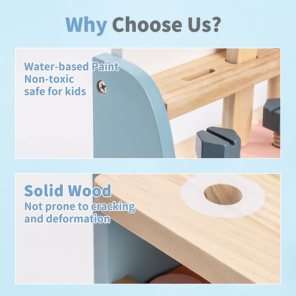 ROBOTIME Tool Bench Set for Toddlers - Mini Wooden Work Bench for Kids, Construction Toys w/Wooden Tools, Educational Pretend Play Gift Building Toy Tools Set for 18 Months 2 3 4 5 Boys Girls