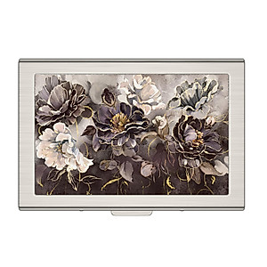 howfateam Credit Card Holder，Slim Card Holder Wallet，RFID protective Metal Card Holders, Credit Cards Card Organizer for Women Men,Black Flower