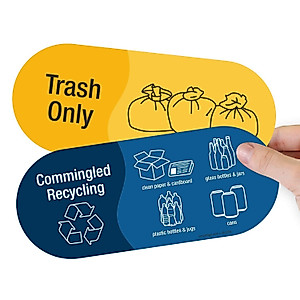SmartSign (Pack of 4) 3.75 x 9 inch “Trash Only and Commingled Recycling” Sticker Labels with Symbols, 5 mil Laminated Polyester with SuperStick Adhesive, Multicolor