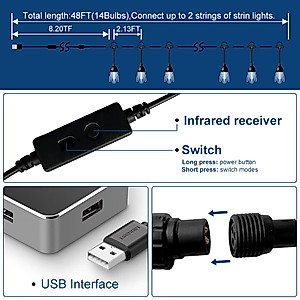svaha Outdoor String Lights, 48FT RGBW Patio Lights App Control, USB Powered Color Changing Outdoor String Lights IP65 Waterproof with DIY and 210 Scene Modes, Dimmable and Connectable for Garden.