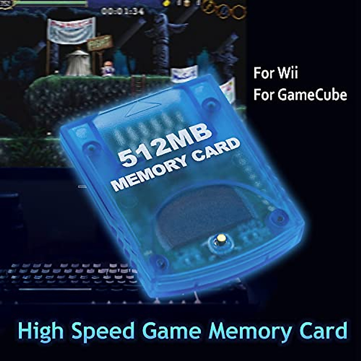 Mcbazel 512MB (8192 Blocks) Memory Card for Gamecube and Wii Console - Blue