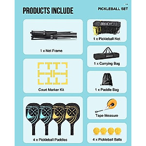 Wilson Pickleball Set - 4 Paddles, 17ft Net, 4 Balls, 1 Marker & Tape Measure