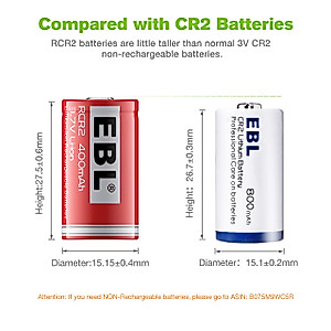 EBL CR2 Rechargeable Batteries, 3.7V Lithium RCR2 Photo Batteries 8 Pack with Rechargeable Battery Charger