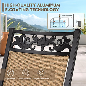 EROMMY Patio Swivel Chairs Set of 2, All-Weather Cast Aluminum Patio Sling Dining Chairs, Outdoor Swivel Rocker Chairs for Backyard, Garden, Deck, Porch, Balcony, Brown