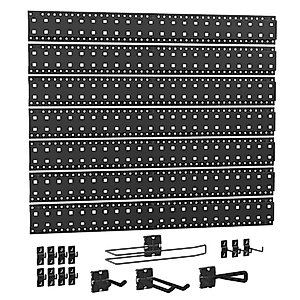 ClosetMaid ProGarage Slatwall Hang Track Kit, 33 in. W with Peg Board Hooks, Hangers, Paper Towel Holder, Garage Organizer System, Black