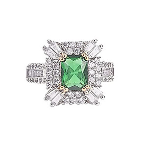 Koguxuix 925 Sterling Silver Emerald Ring Perfect Square Princess Cut Green Gem Cubic Zirconia Anniversary Promise Ring CZ Crystal Eternity Engagement Wedding Band Ring (10)