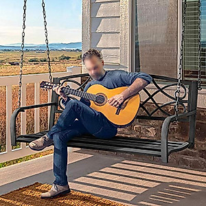 Yaheetech Outdoor Porch Swing, 2 Persons Patio Swing Chair Metal Hanging Bench, Heavy Duty 500lb Weight Capacity Swing Seat All-Weather Resistant, Black