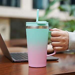 BJPKPK Insulated Tumbler with Handle, 18oz Insulated Tumblers with Lid and Straw, Stainless Steel Metal Water Bottles, Coffee Travel Mugs, Cups, Marshmallow