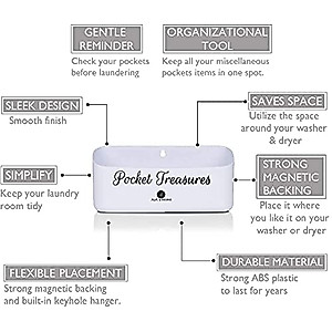 Lint Holder Bin with Magnetic Strip and Pocket Treasures Bin Magnetic Coin Holder (2 Piece Set) for Laundry Room Organization or Laundry Room Décor by A.J.A. & MORE (Off-White)