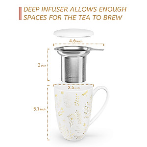immaculife Tea Cup with Infuser and Lid Tea Mug with Lid - Teaware with Filter 16oz Halloween/Birthday Gift, Platinum Print