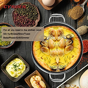 Cyrder 316L Stainless Steel Frying Pan-12inch Hybrid Nonstick Wok with Lid, Two Handle Hold, PFOA Free, Dishwasher Oven Safe, Paella Pan for Stir fry/Toast/Roast/Bake/Stew, 6 Quart