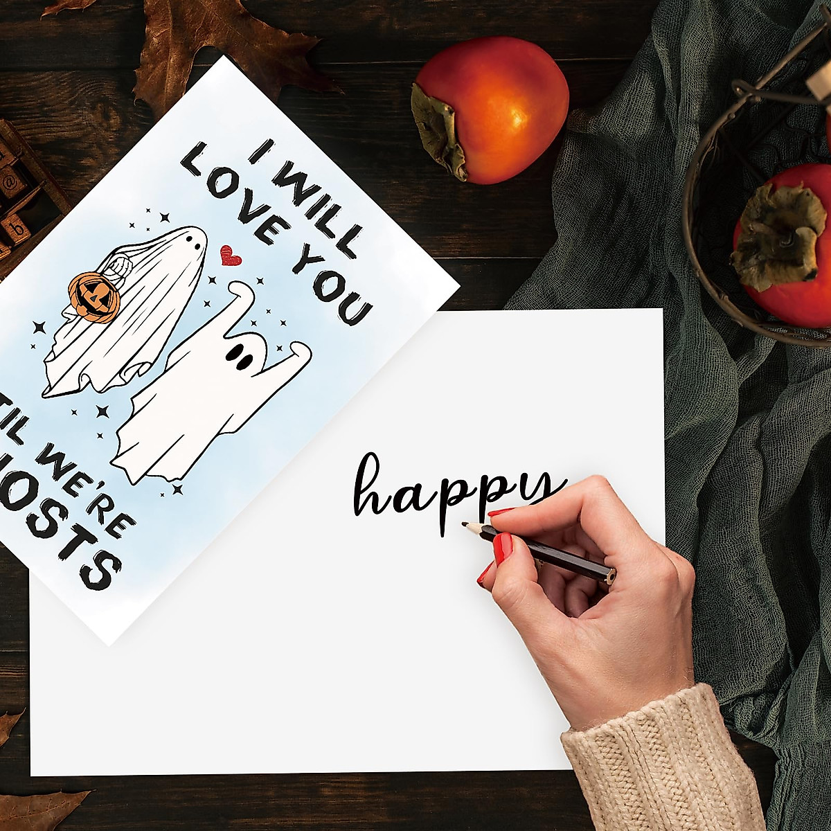 Zyulin Funny Halloween Wedding/Engagement Card for Women Men, Spooky Halloween Anniversary Card Gifts for Couples, Romantic Valentines Day Card for Him Her-I WILL LOVE YOU TIL WE'RE GHOSTS