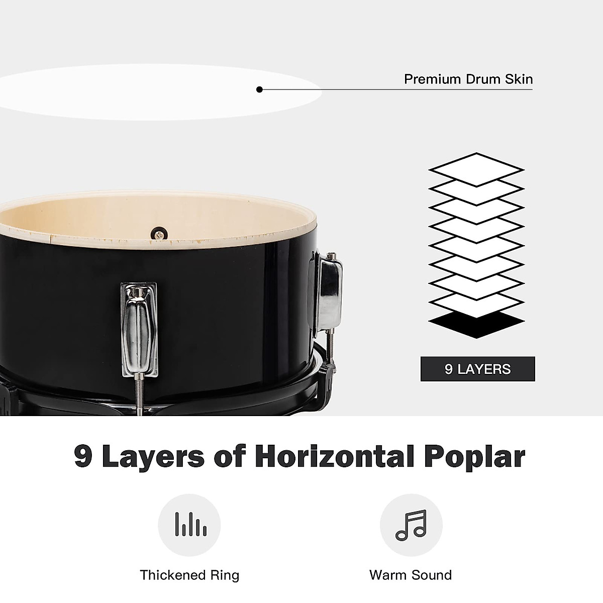 Costzon 16” Kids Drum Set, 5-Piece Full Size Complete Junior Drum Set with Adjustable Throne, Cymbal, Hi-Hat, Pedal & Drumsticks, Beginner Drum Kit with Bass Snare Tom Drum, Age 3-12, Black