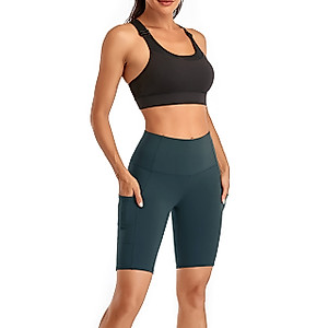 Women's Short Yoga Side Pockets High Waist Workout Running Shorts Dark Teal XL