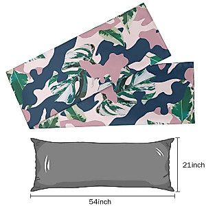 Camouflage Tropical Leaves Satin Body Pillow Pillowcase for Hair and Skin Military Camo Long Body Pillow Case Cover 21x54 Soft Breathable Body Pillow Cases