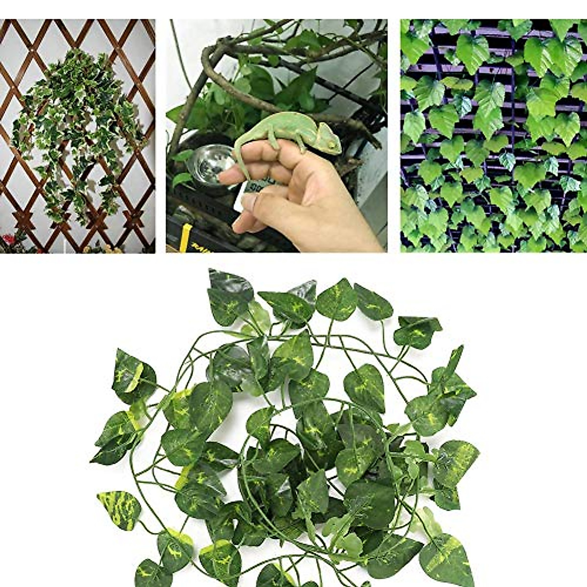Repta Vines Flexible Bend Long Vines Artificial Fake Leaves Habitat Decor for Lizard Frogs Snakes and More Reptiles(Green Leaf)