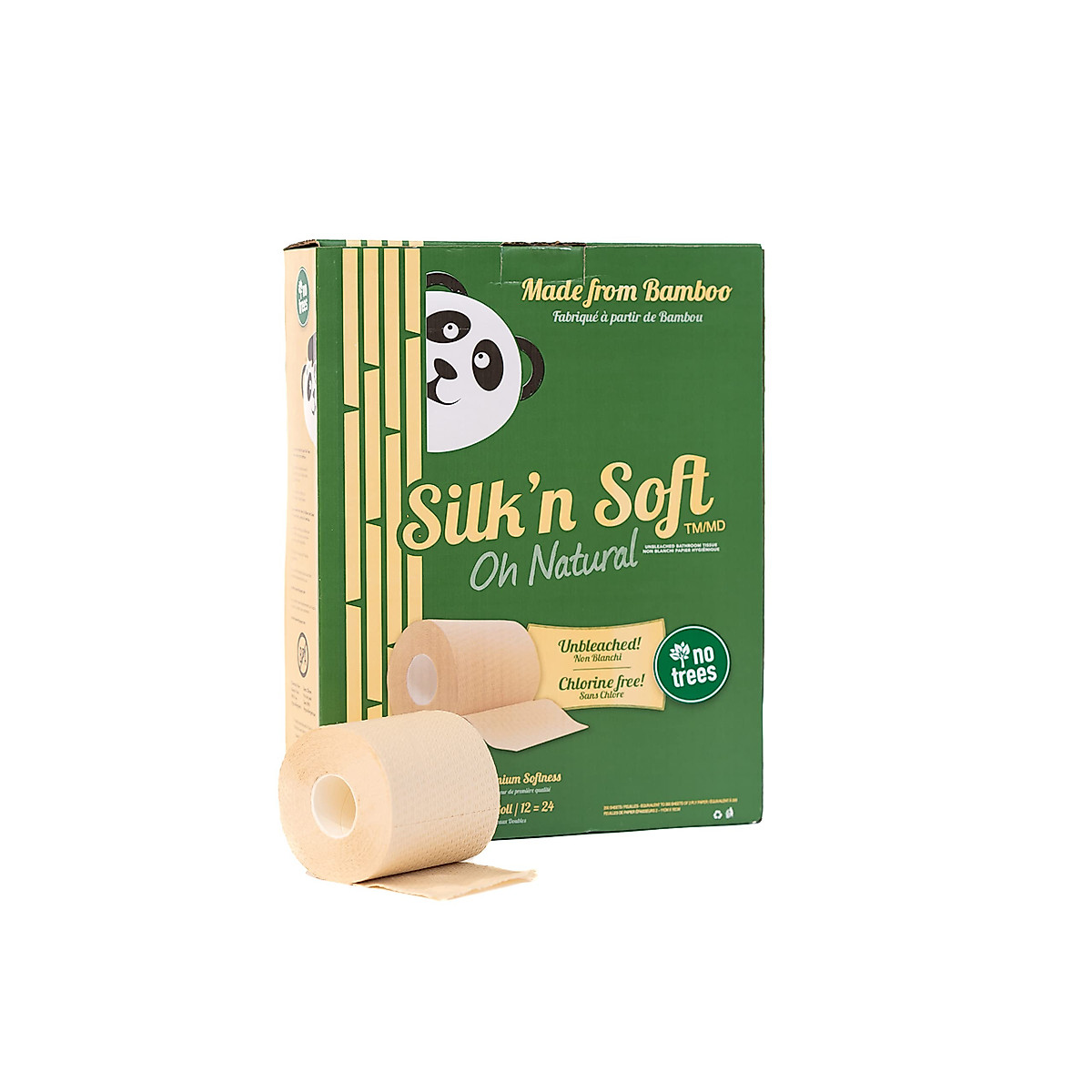 Silk'n Soft Unbleached Bamboo Toilet Paper - Tree-Free Environment Safe Biodegradable Septic-Safe Strong Dependable Panda Friendly Absorbent Bathroom Tissue 3-Ply Chlorine Free (12 Rolls)