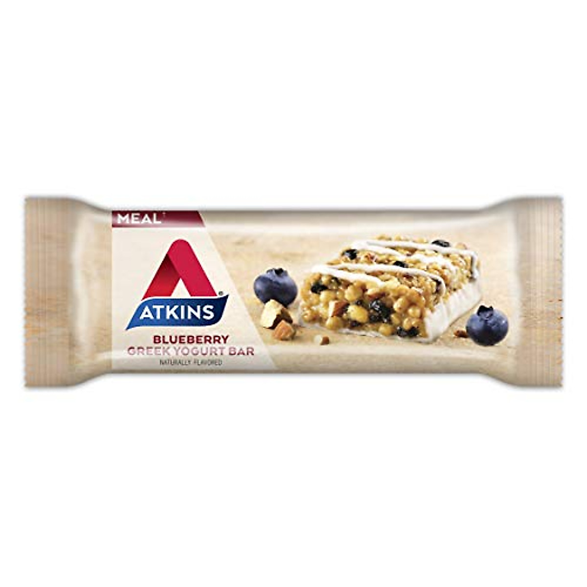 Atkins Blueberry Greek Yogurt Protein Meal Bar, High Fiber, 15g Protein, 3g Sugar, 5g Net Carbs, Meal Replacement, Keto Friendly, 5 Count
