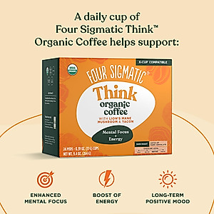Mushroom Coffee K-Cups by Four Sigmatic | Organic and Fair Trade Dark Roast Coffee with Lion’s Mane, Chaga & Mushroom Powder | Focus & Immune Support | Vegan & Keto | Sustainable Pods | 24 Count
