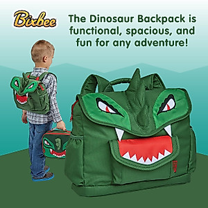 Bixbee Kids Backpack, Dinosaur Backpack for Boys & Girls, Water Resistant Backpack with Pockets, Durable Zippers & Easy Carry Design - Perfect Size Children's Bookbag for School