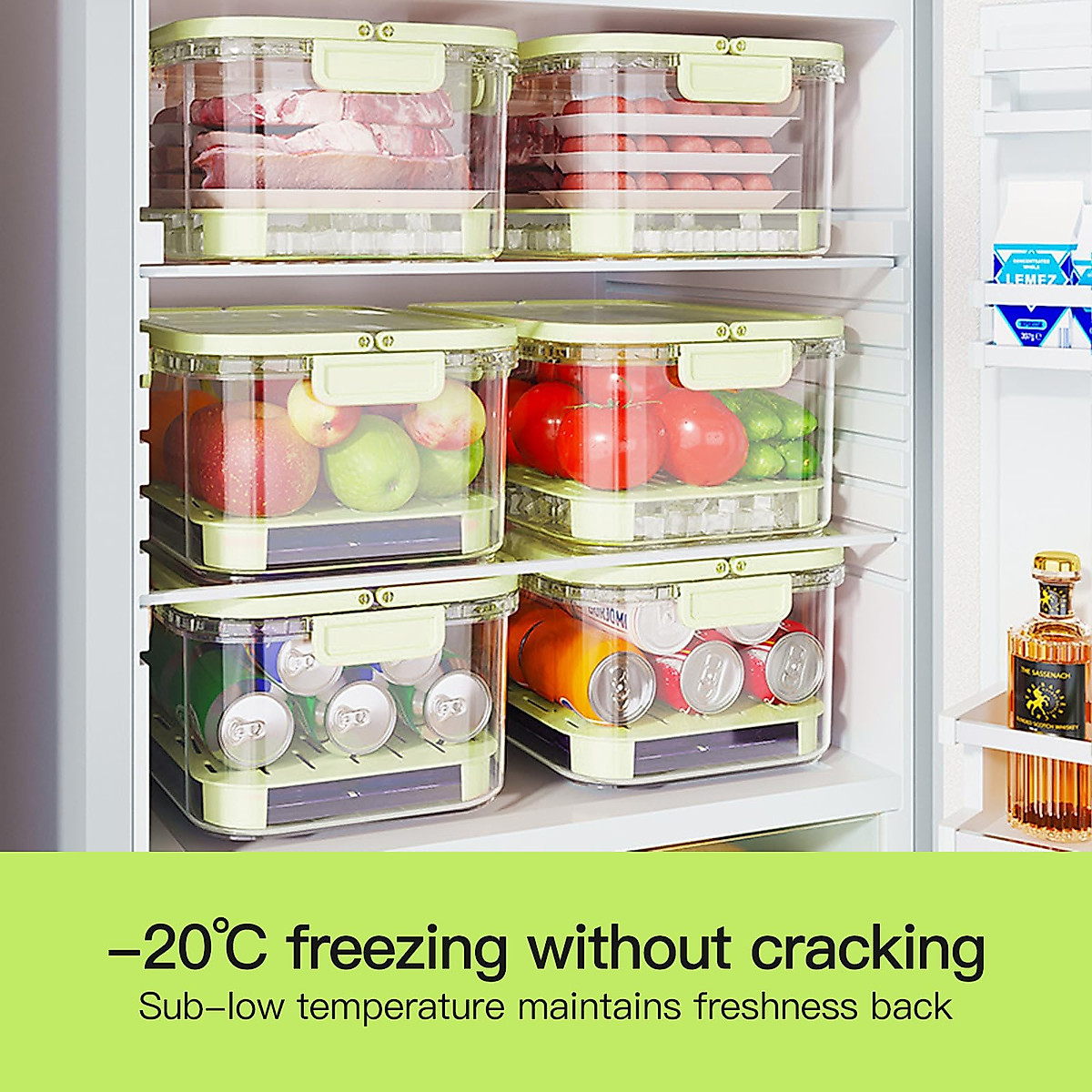 Fruit Storage Berry Keeper Container with Lid and Handle, Portable Food Storage Saver Containers with Ice Pack, for Picnic, Office, Refrigerator, Fridge, Keep Fruit, Vegetable, Meat Fresh (Green)