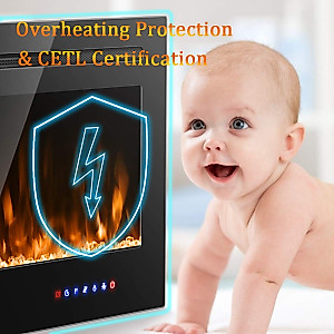 COSTWAY 36-Inch Electric Fireplace, 750W/1500W Wall Recessed and Mounted Fireplace Insert with Remote Control, 9 Flame Colors, 5 Brightness Settings, 8 H Timer, Fireplace Heater for Indoor Use