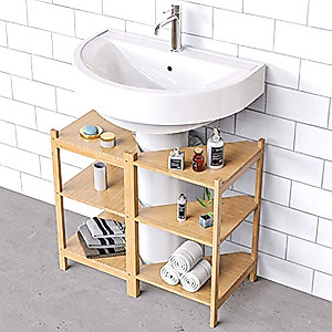 Wisuce 3 Tier Corner Shelf, 100% Real Bamboo Shower Corner Shelves Free Standing Shelf Storage Organizer for Bathroom Living Room Kitchen