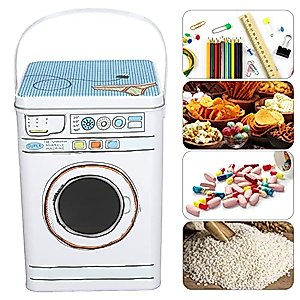 Laundry Detergent Container, Iron Material Glossy Rounded Corners Large Capacity Washing Powder Container with Lid for Storage