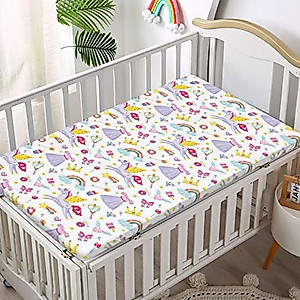 Rainbow Themed Fitted Crib Sheet,Standard Crib Mattress Fitted Sheet Soft and Breathable Bed Sheets-Great for Boy or Girl Room or Nursery,28“ x52“,Multicolor