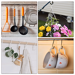 HARFINGTON 16pcs S Hooks 3.5 Inch S-Shaped Metal Hook Hanger with Safety Buckle for Hanging Plants Clothes Pots and Pans Kitchen Utensil Bags, Silver