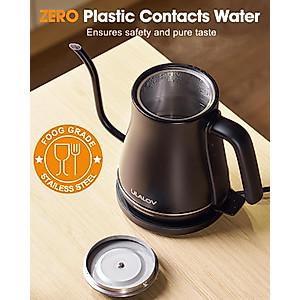 Ulalov Electric Gooseneck Kettle Ultra Fast Boiling Hot Water Kettle 100% Stainless Steel for Pour-over Coffee & Tea, Leak-Proof Design, Auto Shutoff Anti-dry Protection, 1200W-0.8L, Matte Black