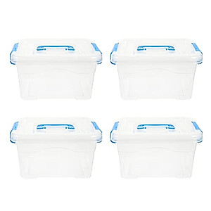 4pcs Plastic Storage Box Tote Book Organizing Container Desktop Stackable Plastic Storage Box with Lid and Blue Handle for Organizing ' s Action Figures