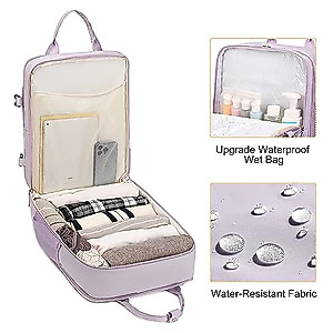 InduSKY Large Travel Backpack for Women, 40L Carry On Backpack Airline Flight Approved with USB Charging Port Shoes Compartment, Personal Luggage Backpack Casual Daypack 15.6 Inch Laptop Backpack