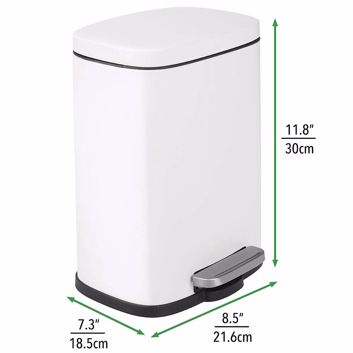 mDesign Pedal Bin - 5L Stainless Steel Pedal Bin with Lid and Plastic Insert - Small Waste Bin for Bathroom and Kitchen or Office Waste Paper Bin - White