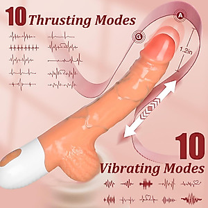 Sex Machine Realistic Thrusting Dildo for Women with 10 Thrusting & Vibrating Modes, Remote Control Adult Toys & Games for G Spot Clitoral Anal Stimulation, Silicone Vibrator for Men and Couples